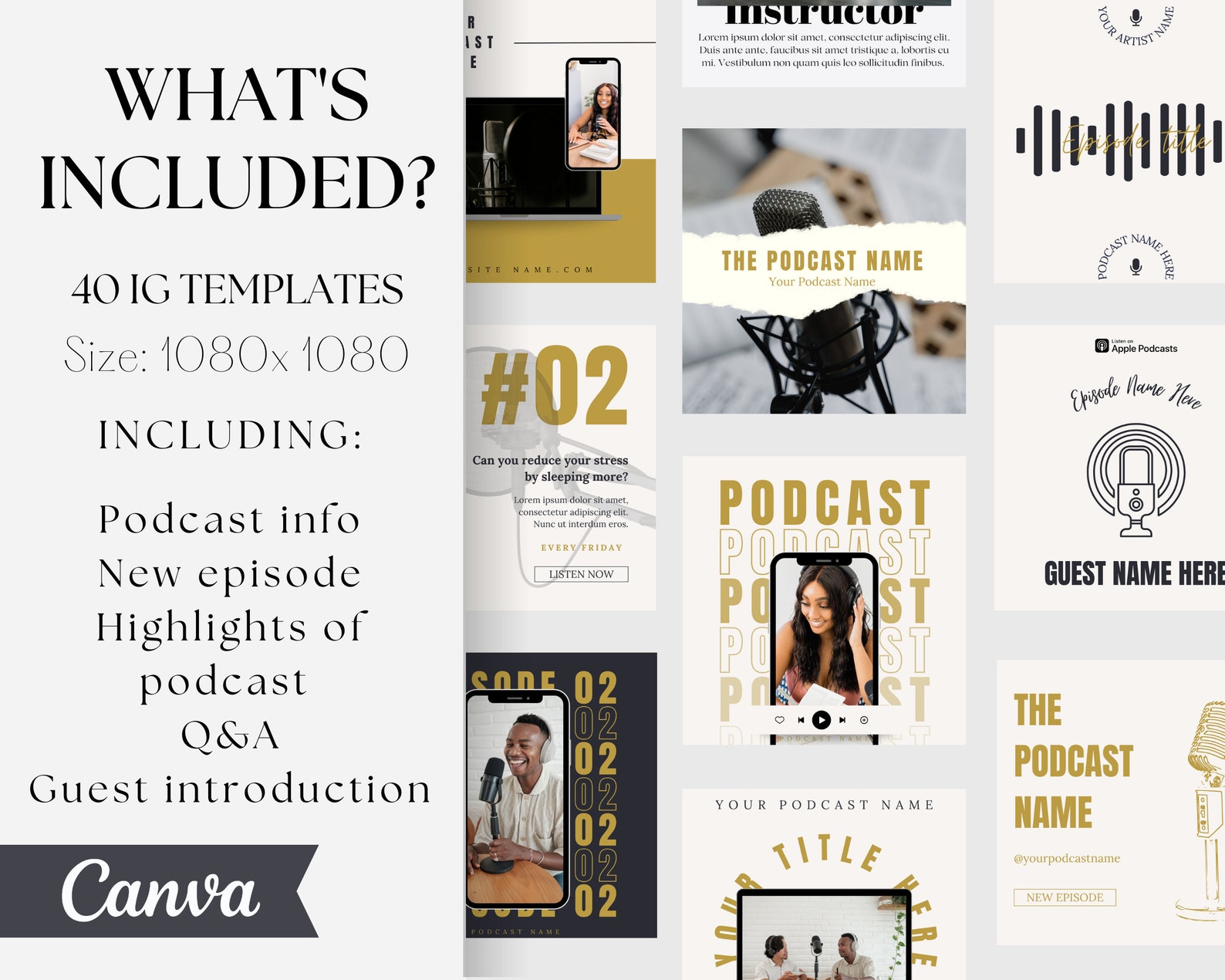 Instagram Templates for Podcast Posts, Editable Canva Templates, 40 ...