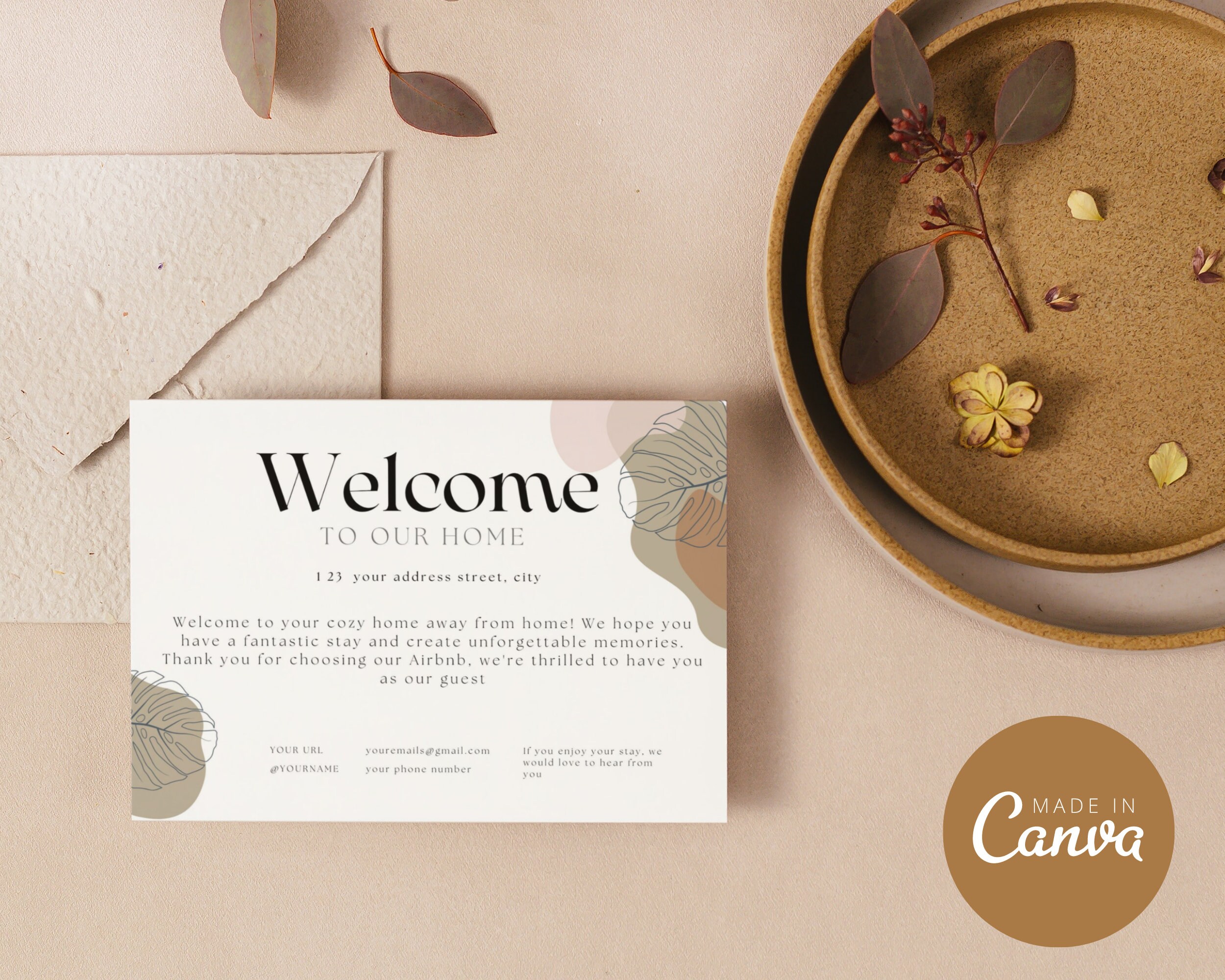 Welcome Card Modern Template Airbnb for Guests Editable Canva Design ...