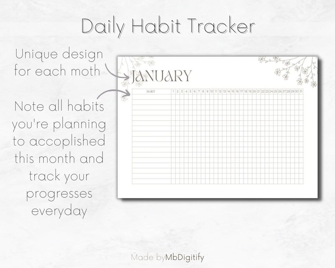 Daily Habit Tracker Printable Tracker Instant Download Every Month ...