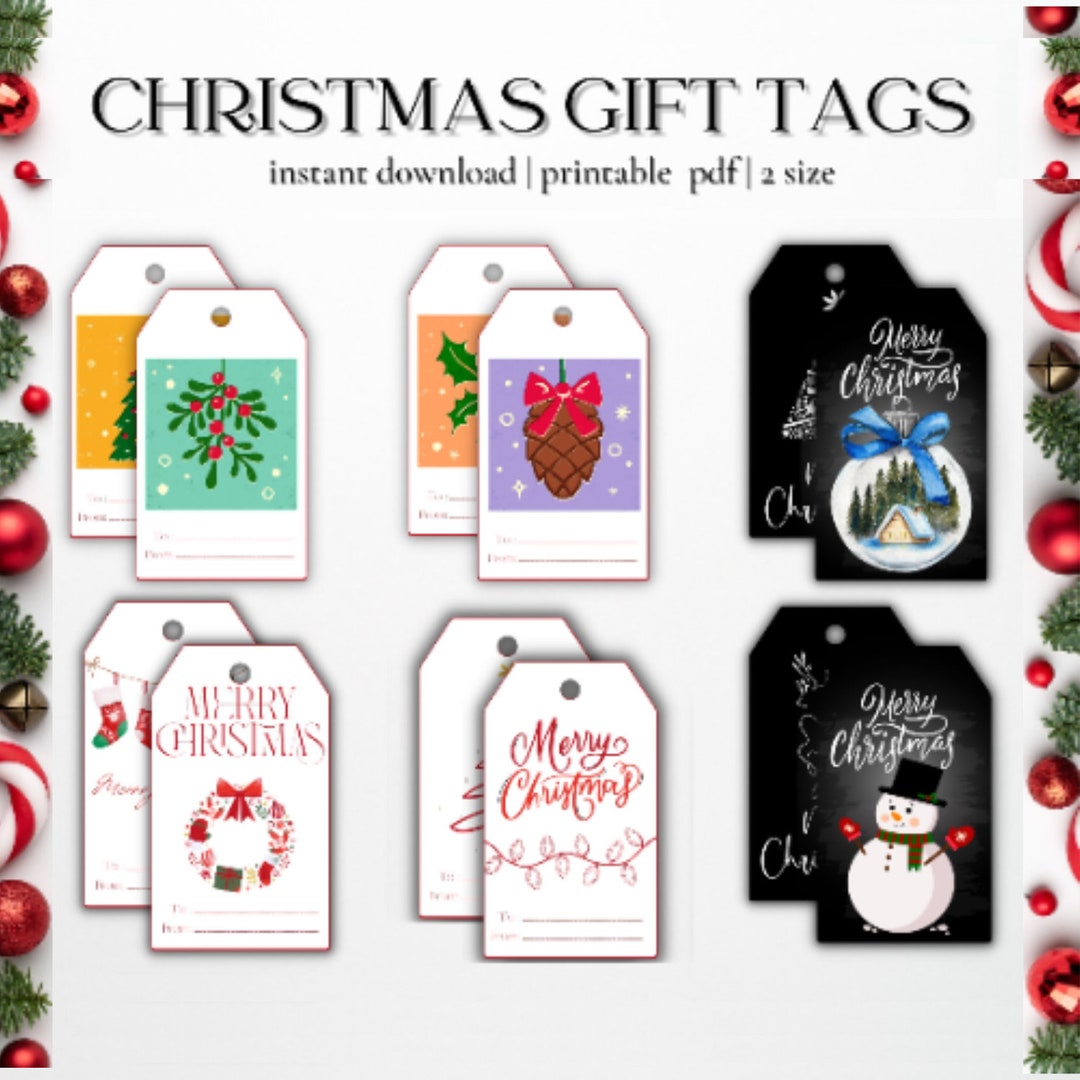 Christmas Gift Tags 12 Versions Instant Download Pritnable Gift Tags ...