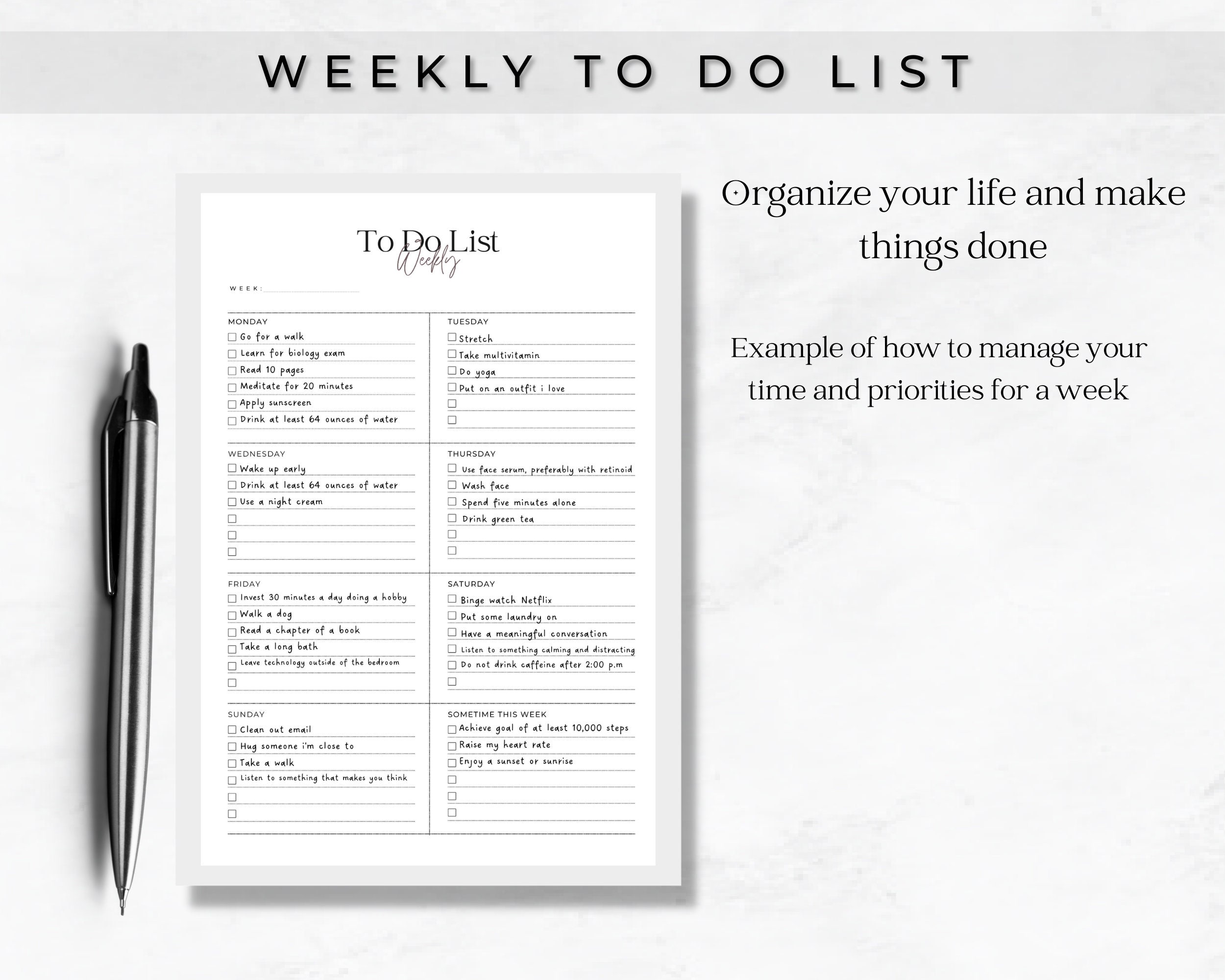 Weekly to Do List Everyday Tasks Instant Download Minimalistic - Etsy