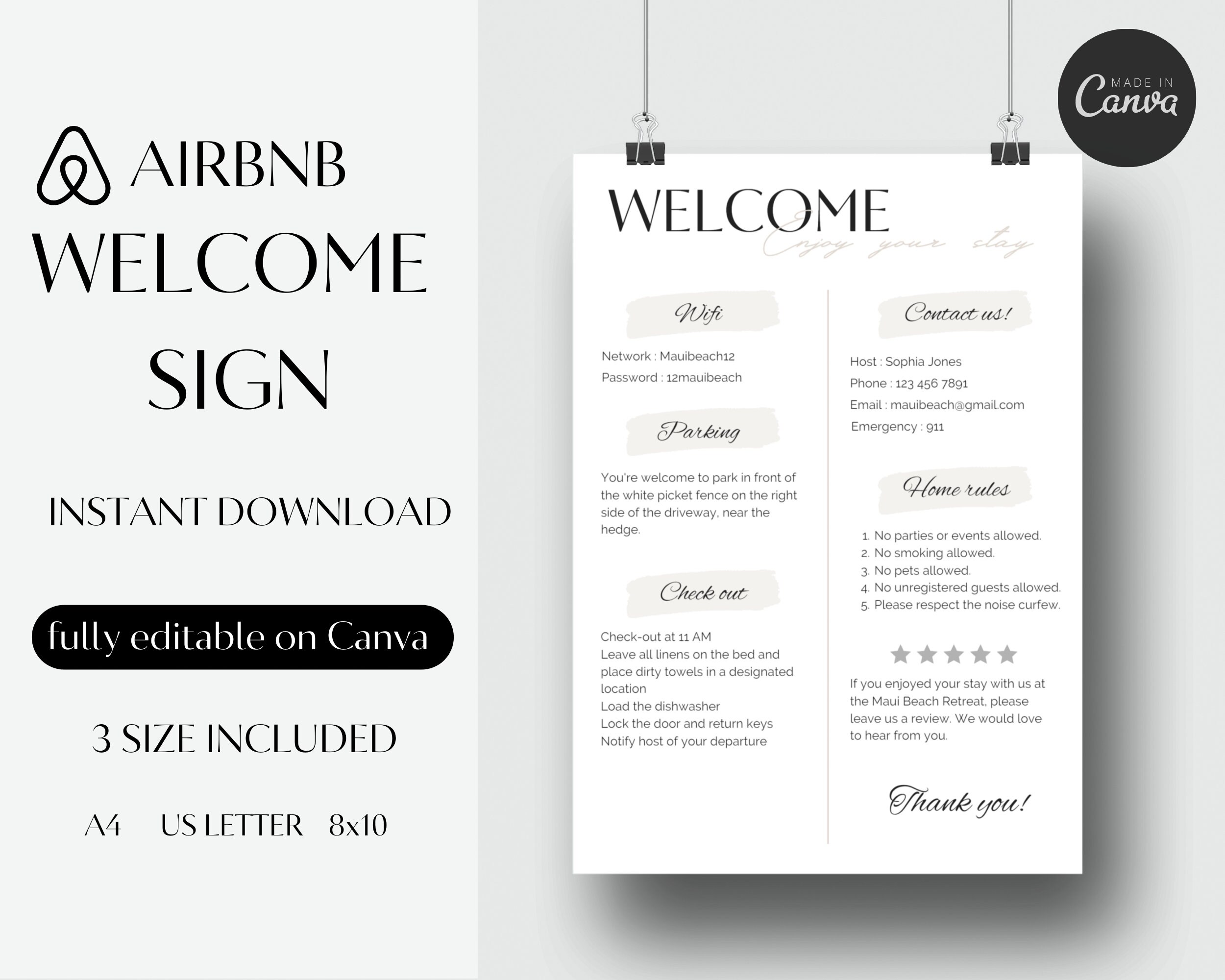 Customizable Welcome Sign Airbnb Canva Templates Instant Download ...