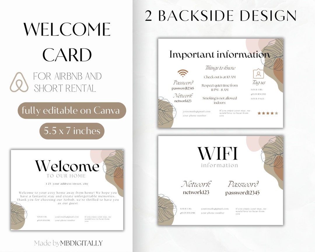Modern Airbnb Welcome Card Template for Guests Editable - Etsy
