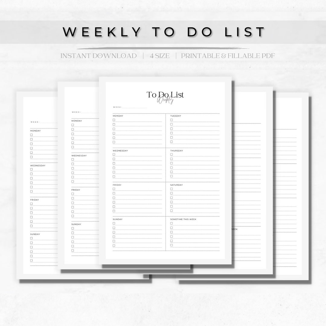 Weekly to Do List Everyday Tasks Instant Download Minimalistic Planner ...