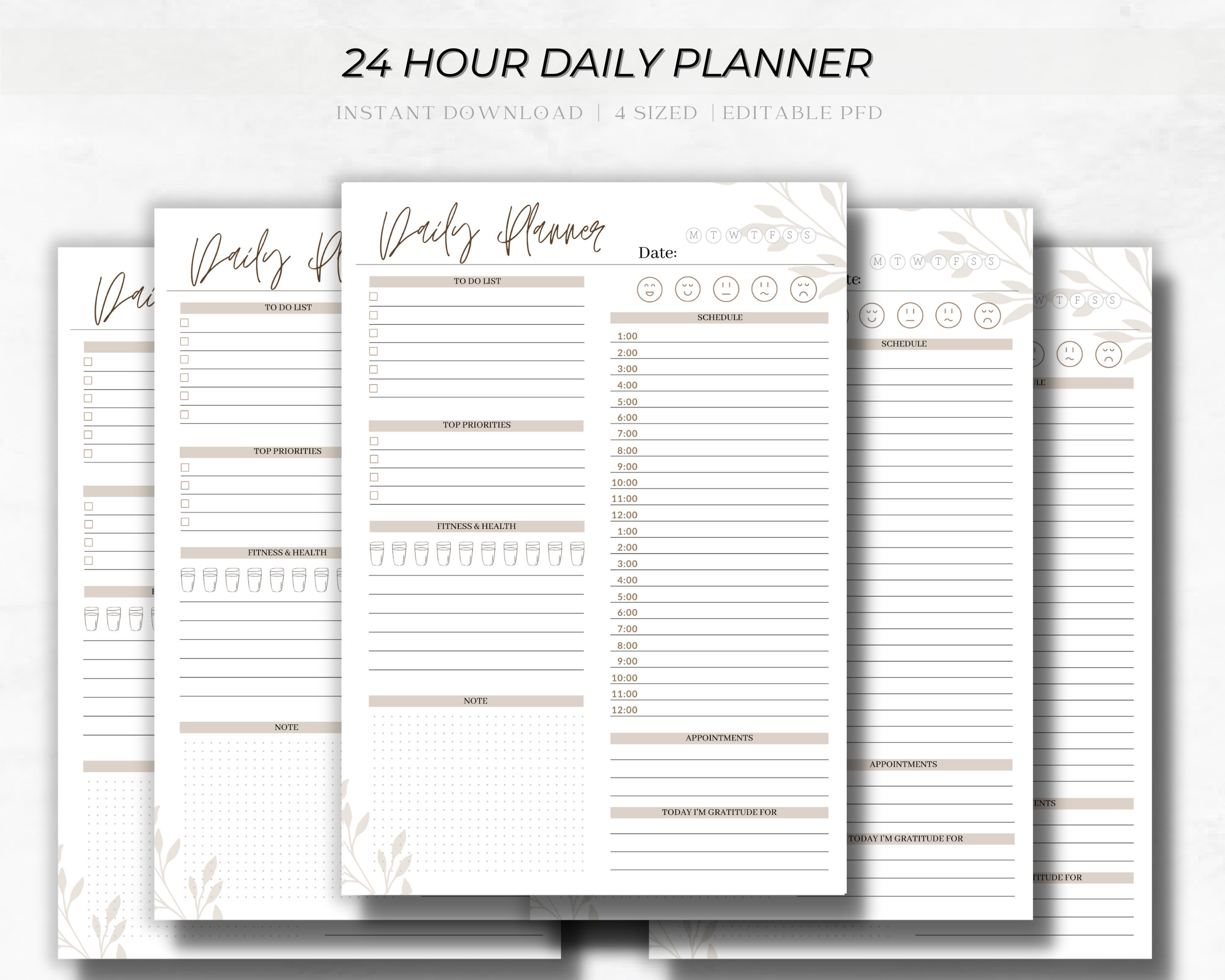 24 Hour Daily Planner Daily to Do List and Schedules Instant Download ...