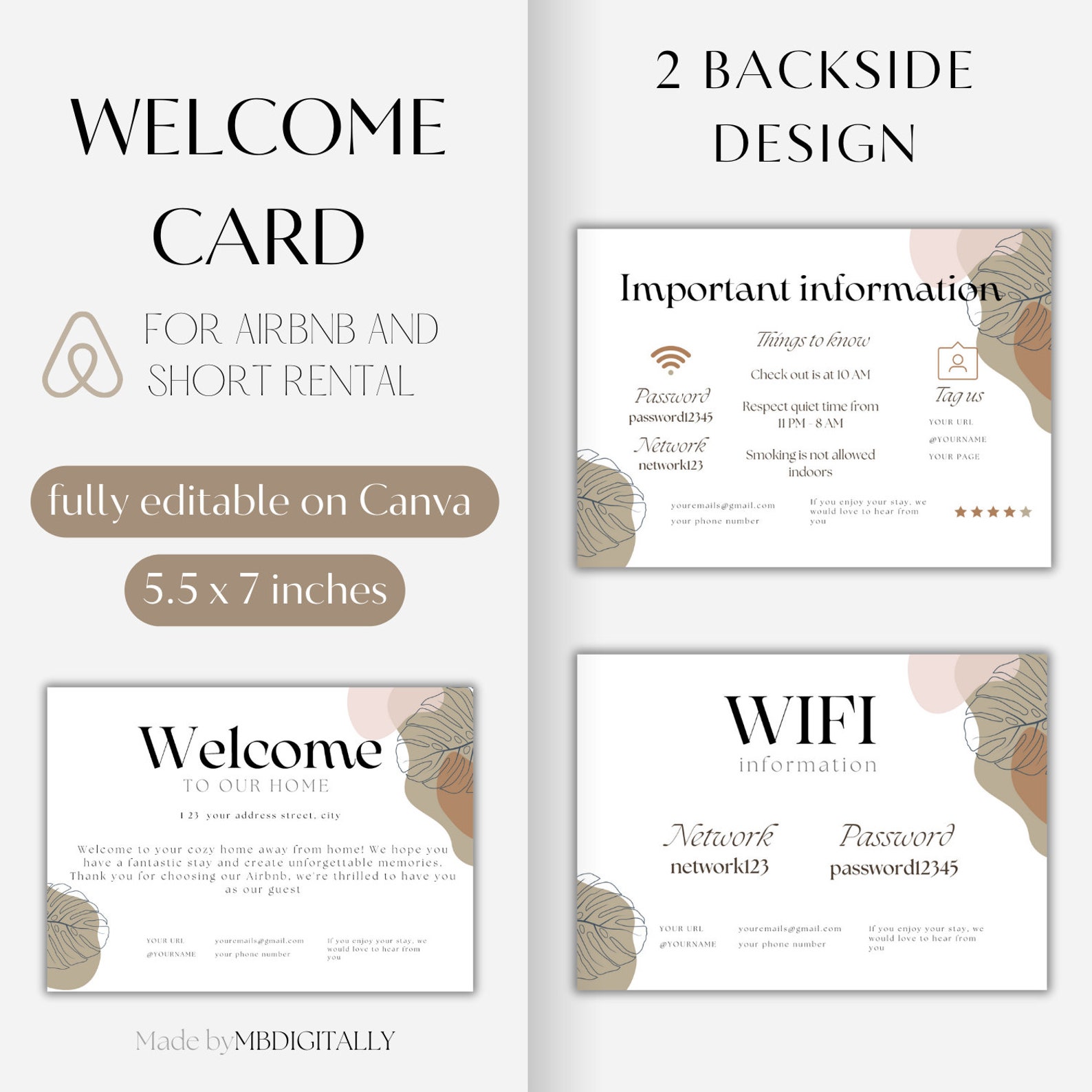 Modern Airbnb Welcome Card Template for Guests Editable Canva Design ...