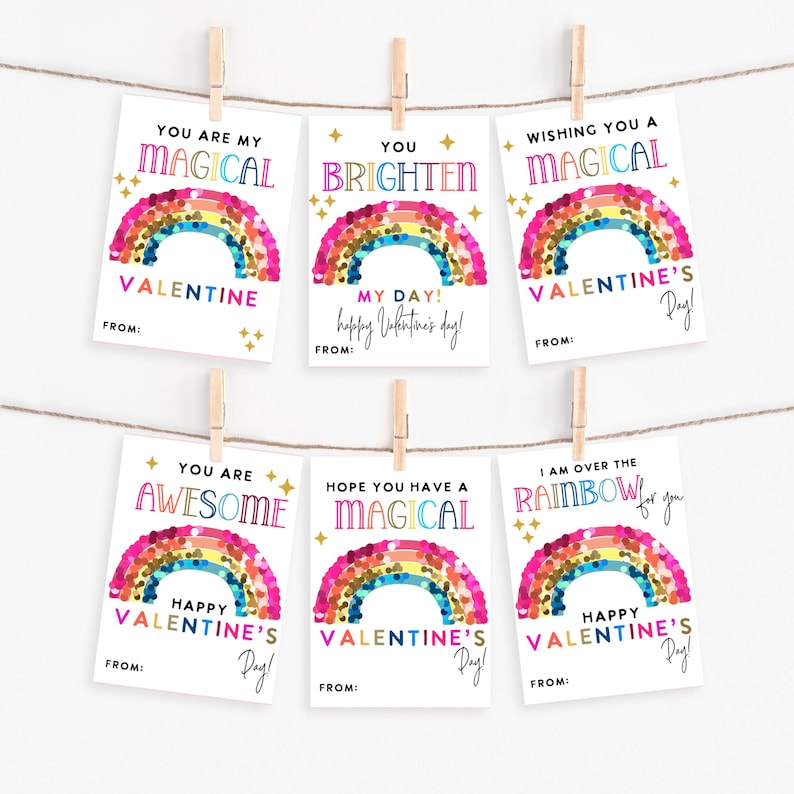 Printable Rainbow Valentine's Day Cards, Kids Classroom Valentine Cards ...