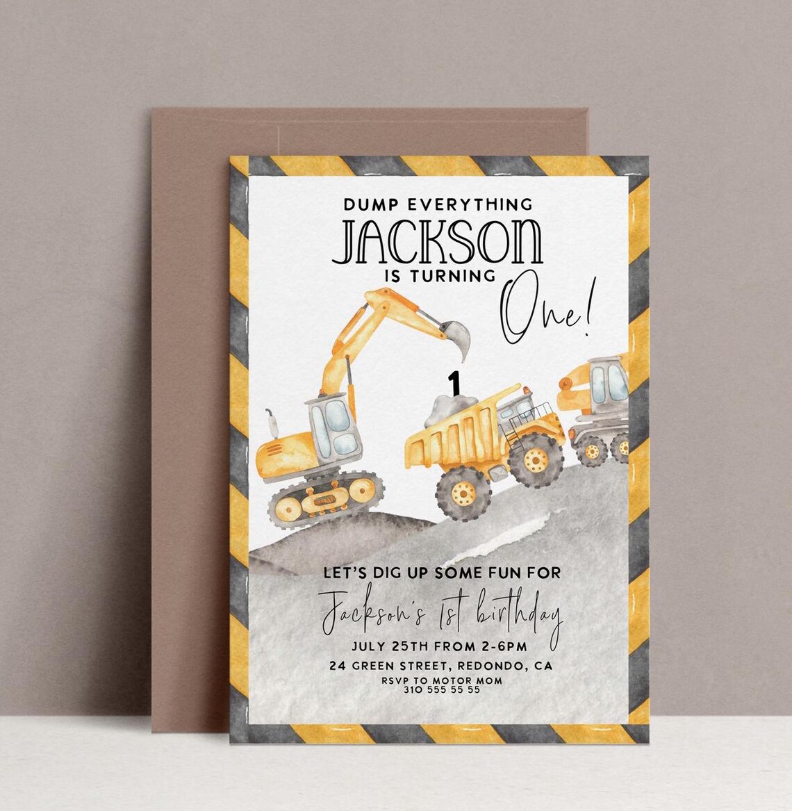 Construction Birthday Invitation: Digger Truck Party, Editable Template ...