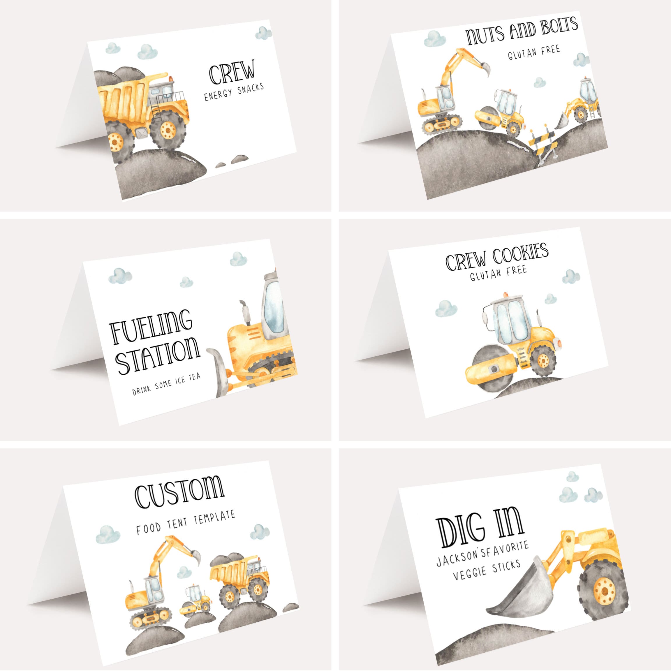 Construction Birthday Food Tents Food Label Bundle Digger - Etsy