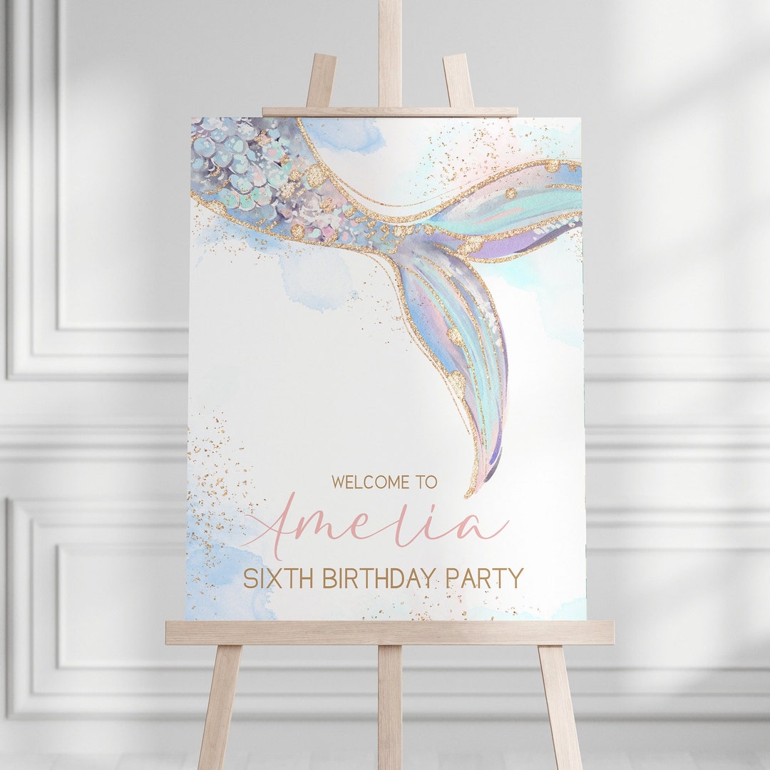 Editable Mermaid Birthday Welcome Sign: Under the Sea Party (digital ...