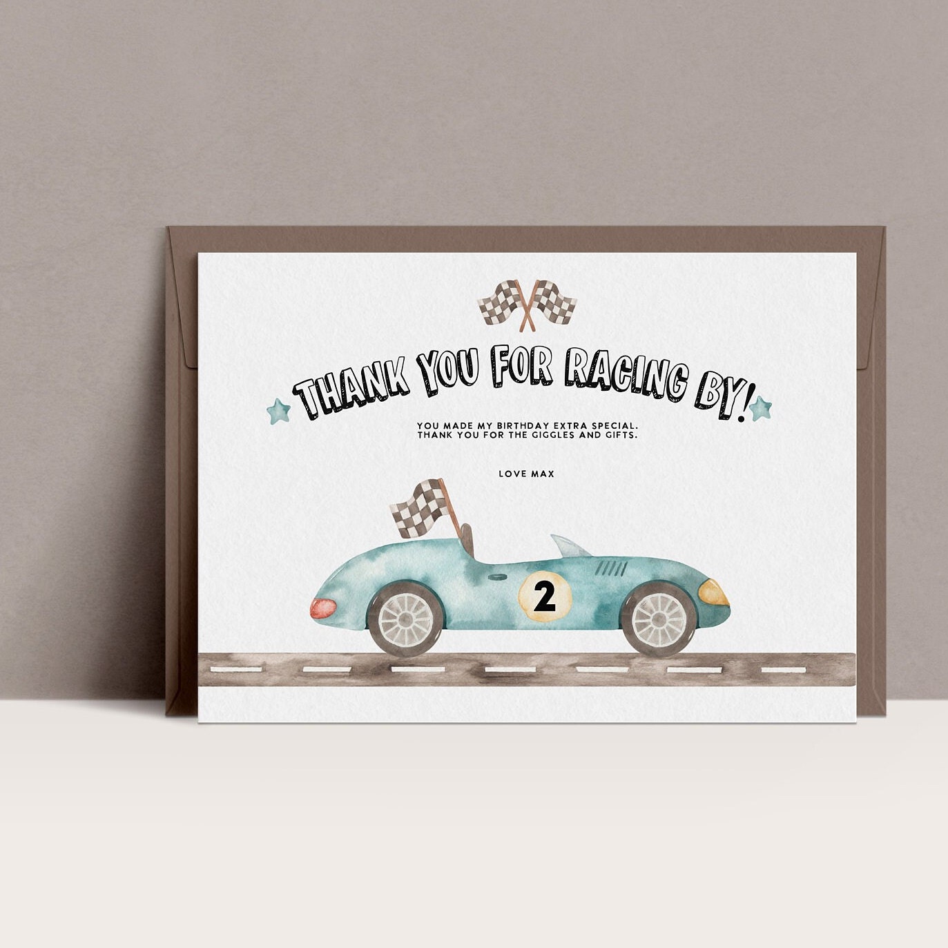 Race Car Birthday Thank You Card: Editable Template (instant Download ...