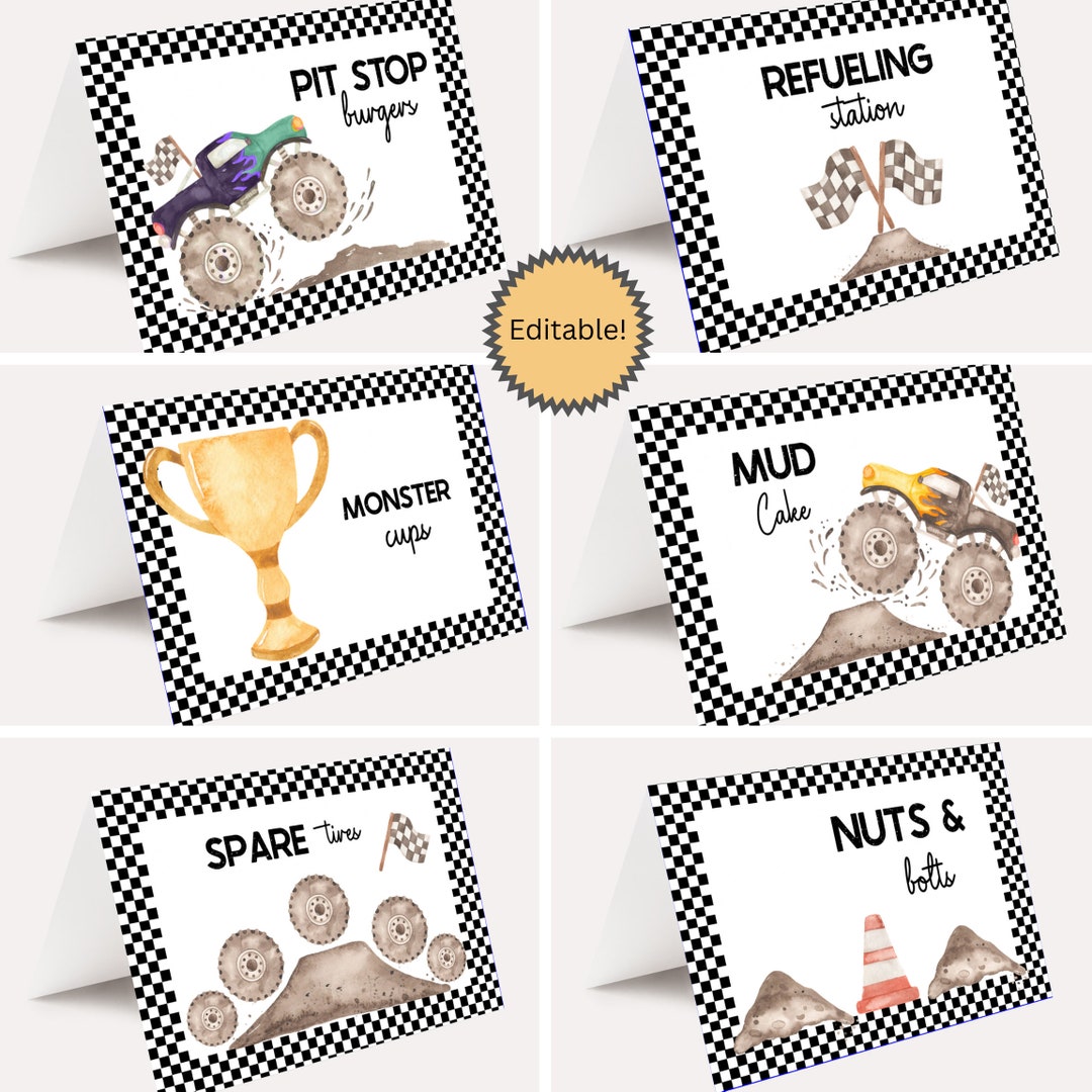Monster Truck Food Tent, Monster Truck Food Labels, Truck Birthday ...