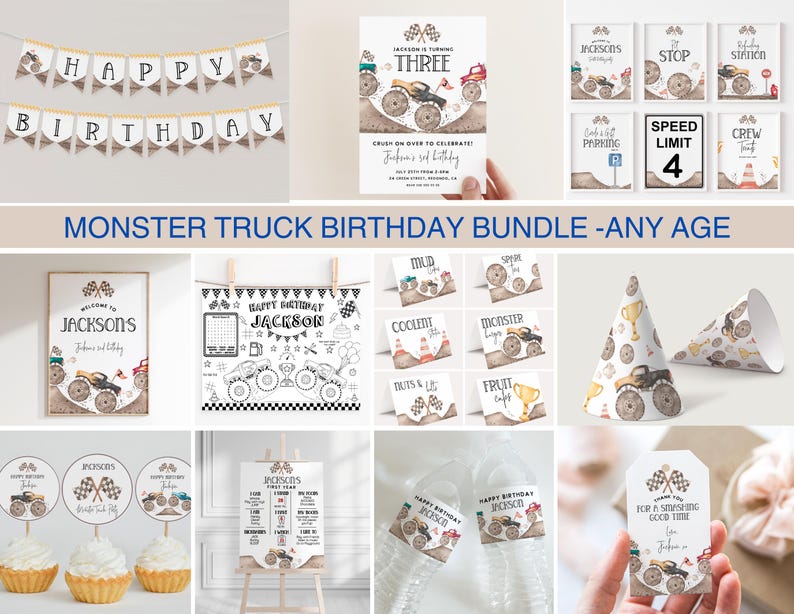 Editable Monster Truck Birthday Party Bundle (digital Download) - Etsy