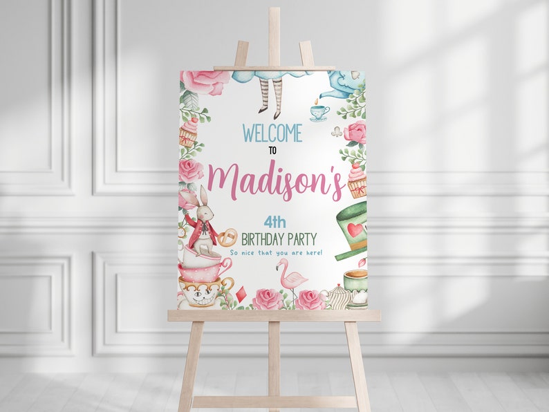 Editable Alice in Wonderland Table Sign Onederland Welcome - Etsy