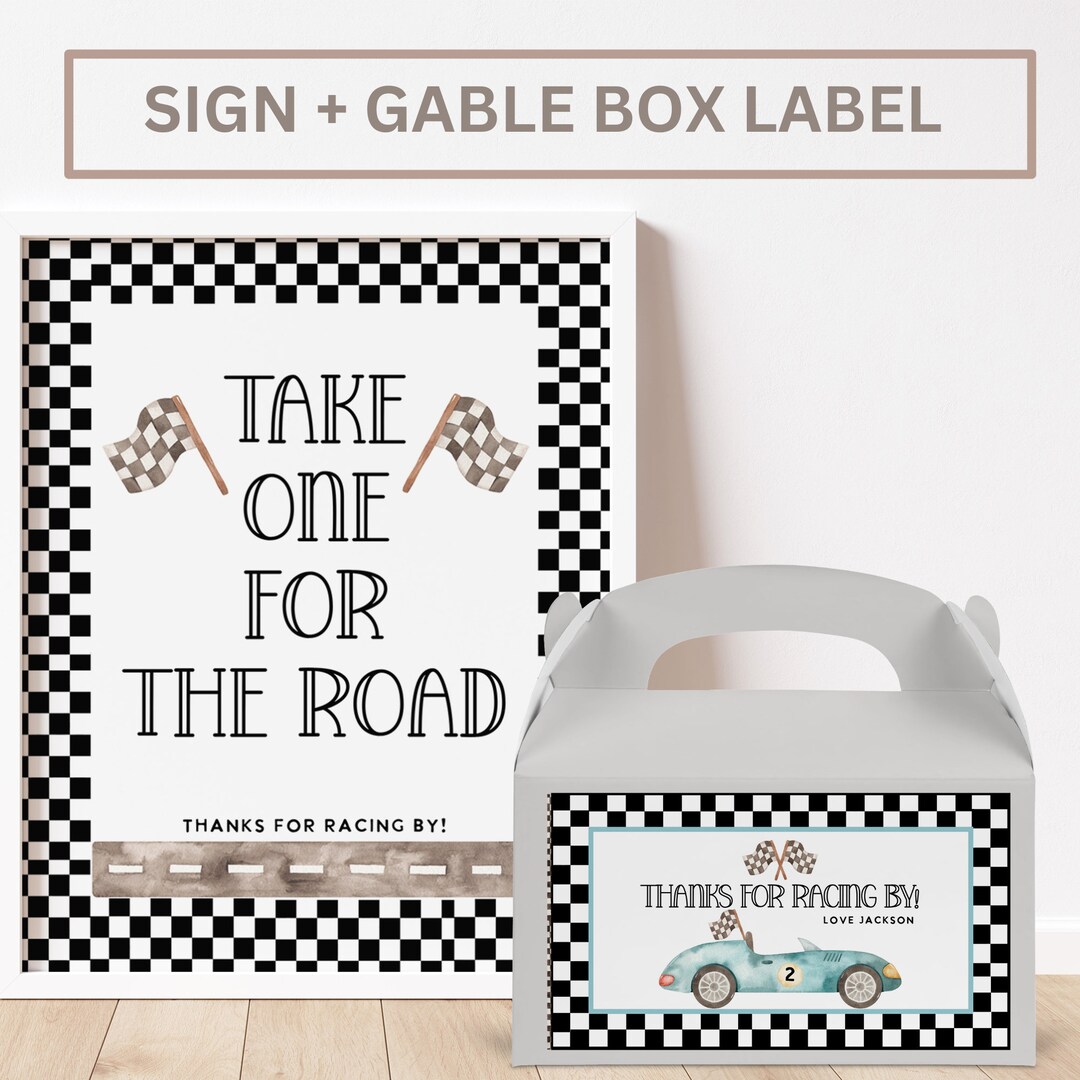 Race Car Gable Box TWO FAST Birthday Race Car Favor Sign Label Race Car ...