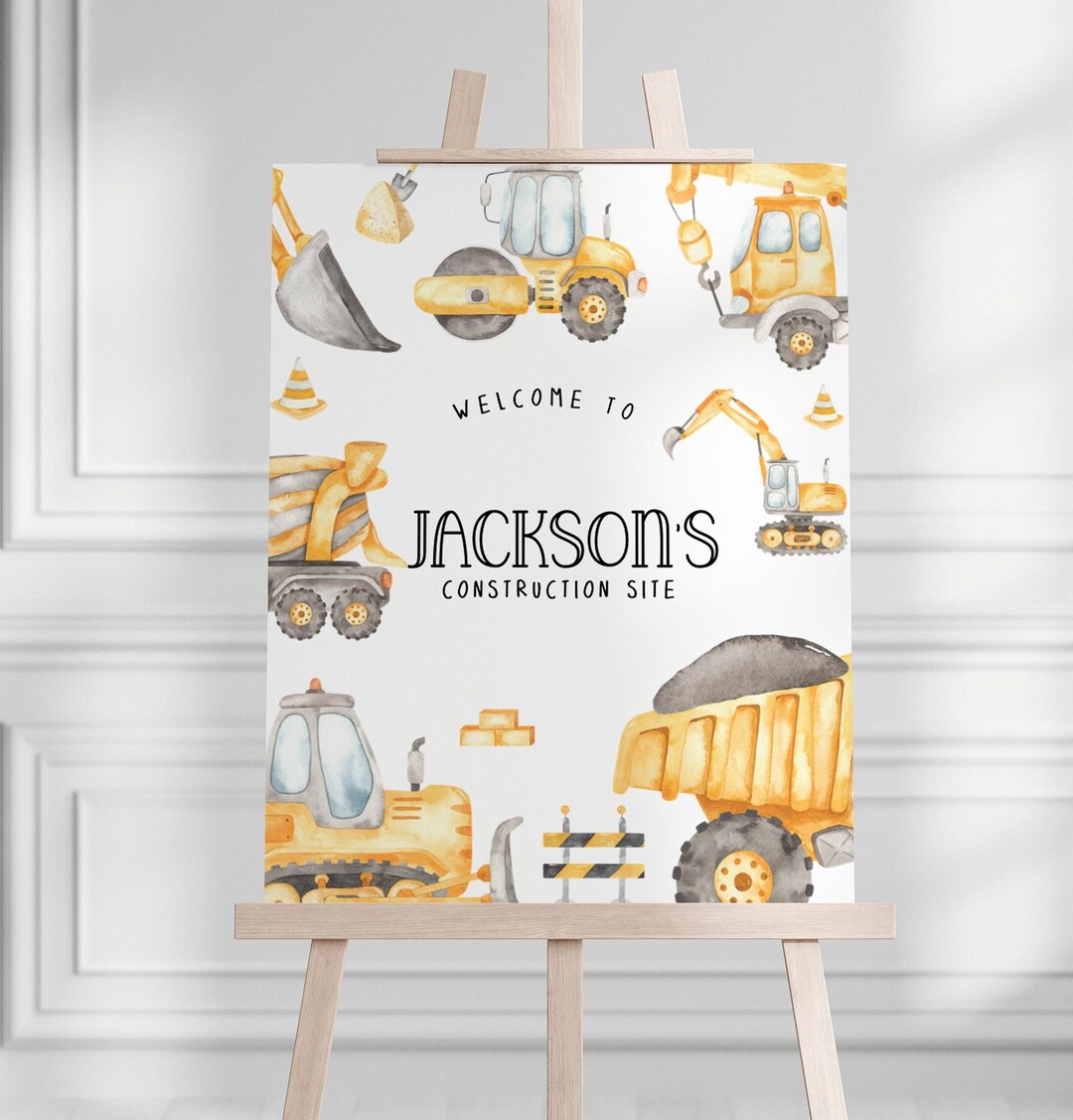 Construction Birthday Welcome Sign: Digger Party Decor (editable ...