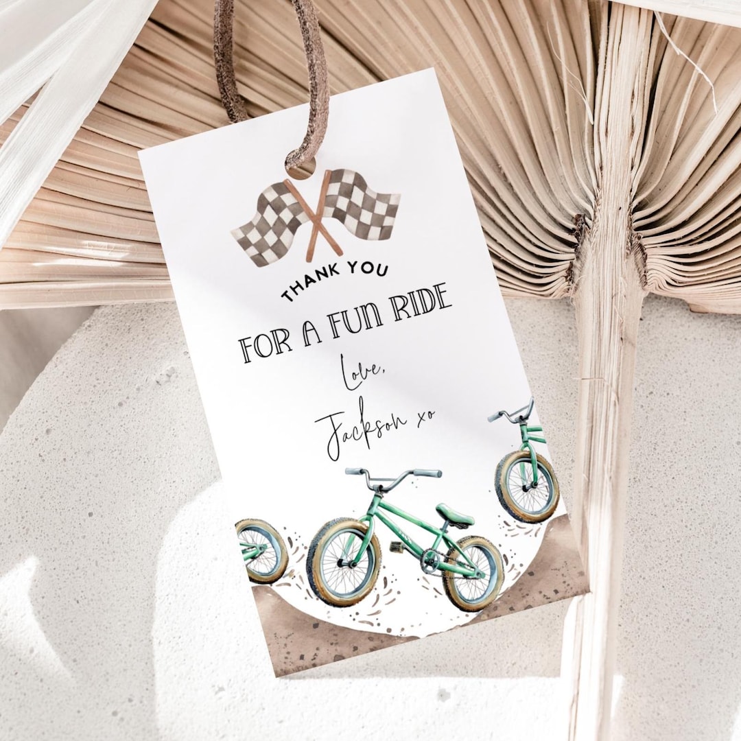 BMX Bike Birthday Thank You Tags: Green Dirt Bike Party, Gift Tag ...