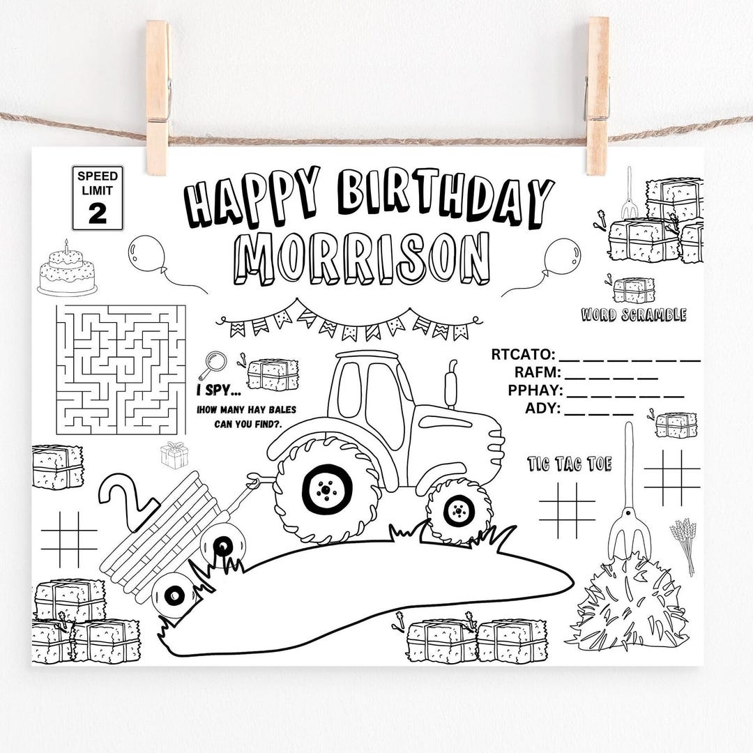 Tractor Coloring Page, Tractor Activity Mat, Tractor Decor, Tractor ...