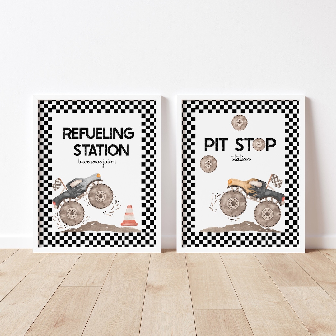 Monster Truck Party Sign Pit Stop Refueling Station Monster Truck ...