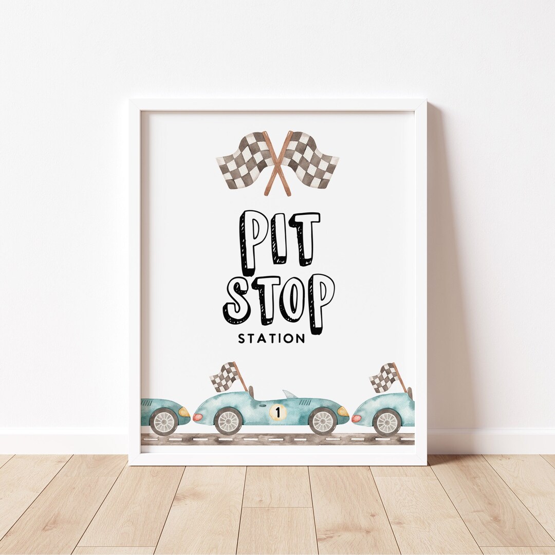 Race Car Birthday Party Sign, Any Age, Pit Stop Party Table Sign, Car ...