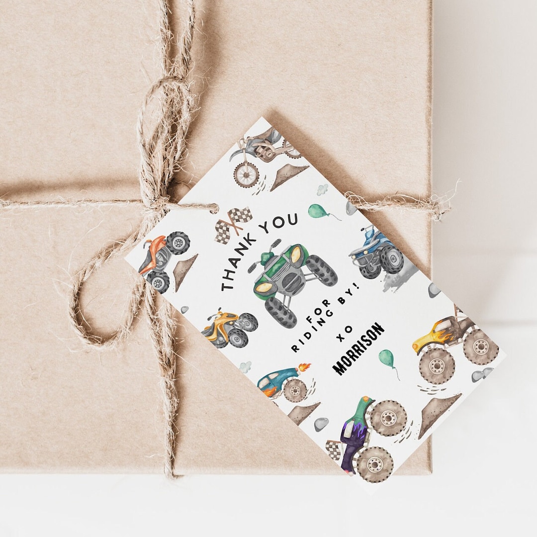 ATV Birthday Thank You Tag, Favor Tags Monster Truck Welcome Poster ...