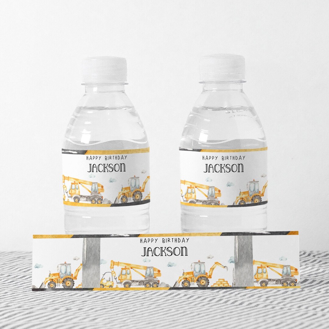 Construction Birthday Water Bottle Label: Digger Party (editable ...