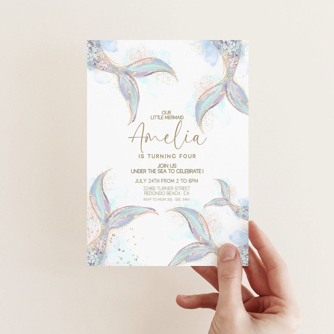 Editable Mermaid Birthday Invitation, Under the Sea Invite, Mermaid ...