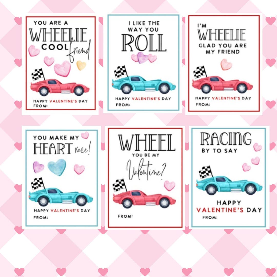 Printable Race Car Valentine's Day Cards, Kids Classroom Valentine ...