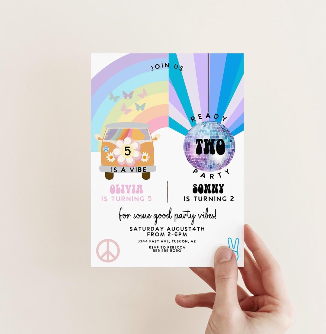 Editable Five is a Vibe Joint Birthday Invitation, Ready Two Party ...