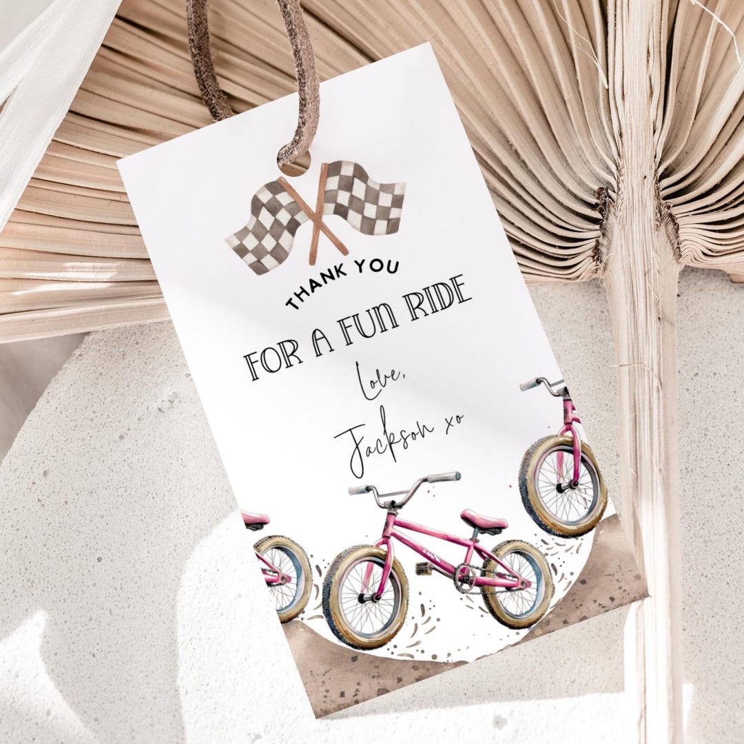 Red BMX Thank You Tags: Dirt Bike Birthday Party Favors, Gift Tags ...