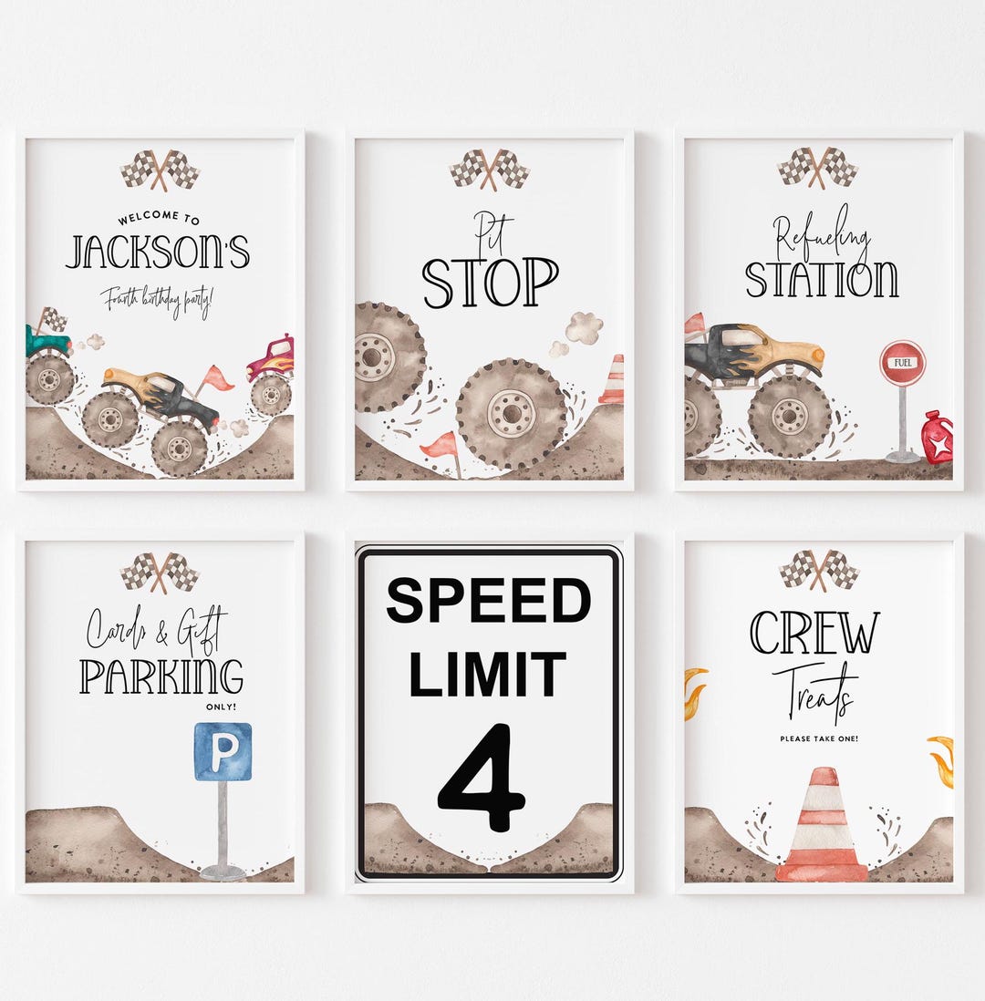 Editable Monster Truck Party Signs, Any Age, Monster Truck Party ...