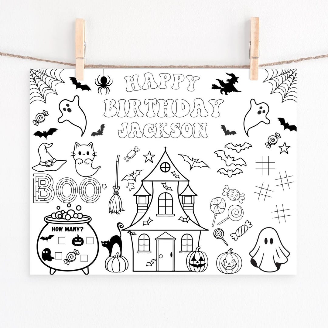 Halloween Coloring Placemat: Spooky Kids Activity (digital Download 8 ...