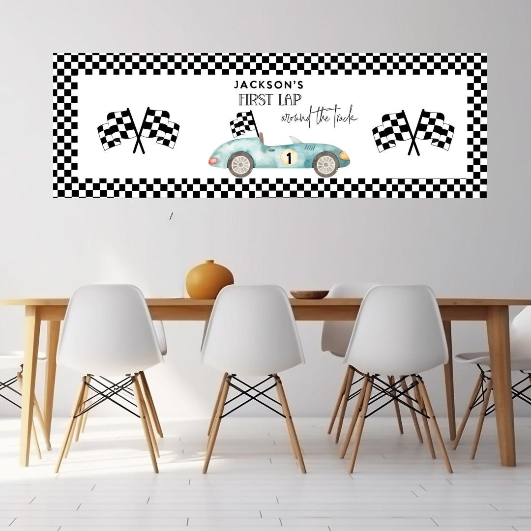 Blue Race Car Backdrop, First Lap, 1st Birthday Banner (digital ...