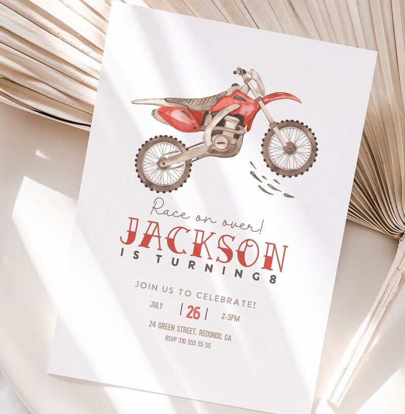 Dirt Bike Birthday Invitation Red Race on Over Motorcycle - Etsy