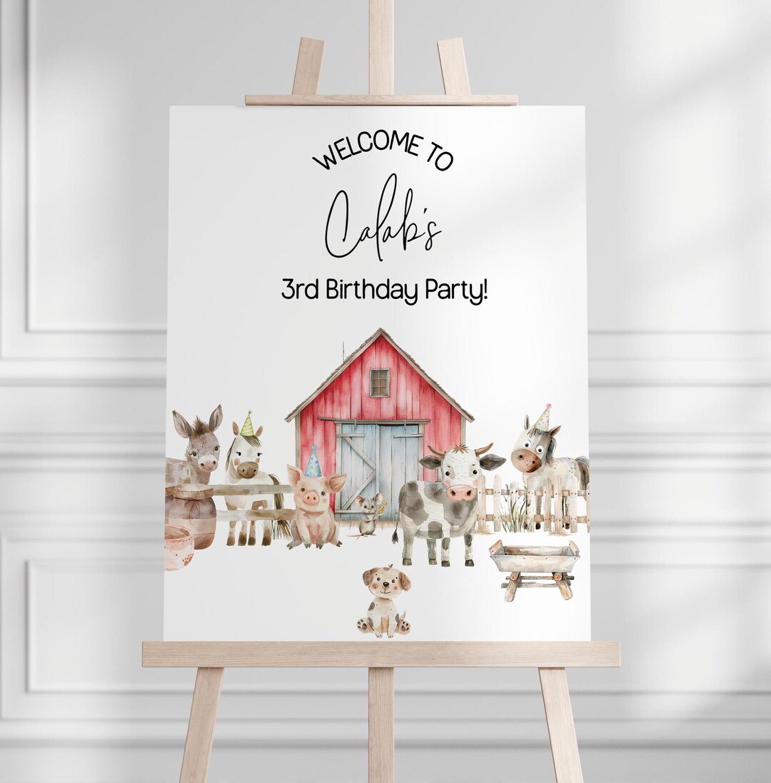 EDITABLE Farm Birthday Welcome Sign, Any Age, Calling All Party Animals ...