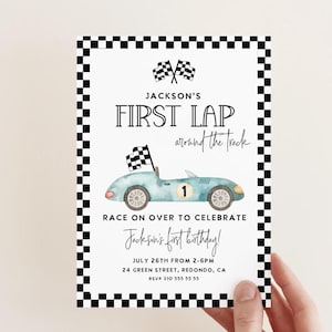 Blue Race Car 1st Birthday Invitation: Fast One Party (digital Download ...