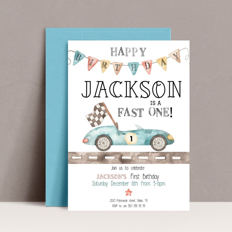 Fast One Birthday Invitation Race Car Invite Boy Birthday - Etsy