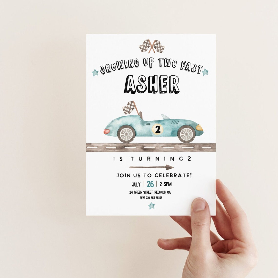 Race Car Birthday Thank You Card: Editable Template (instant Download ...