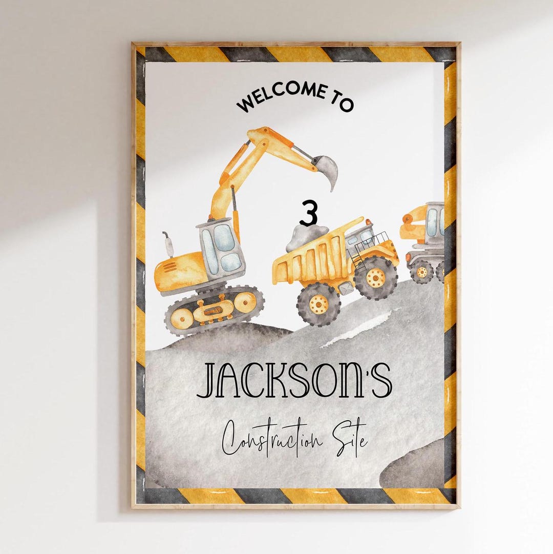 Editable Construction Birthday Welcome Sign, Any Age, Construction ...