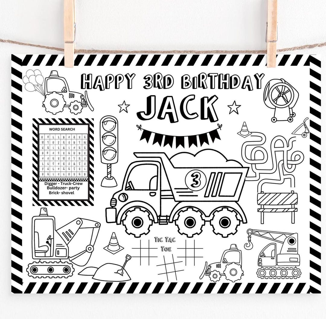 Construction Coloring Page, Truck Activity Mat, Construction Coloring ...