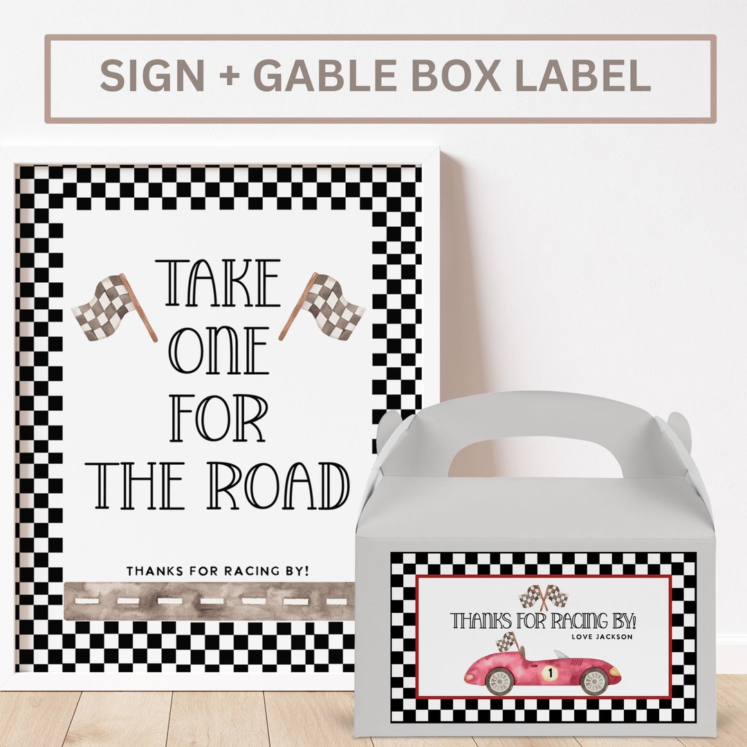 Editable Race Car Favor Sign Gable Box TWO FAST Birthday Label Race Car ...