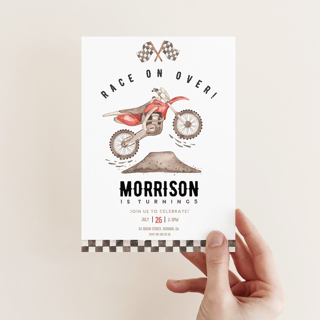 Dirt Bike Birthday Invitation, Any Age, Race on Over, Motorcycle Invite ...