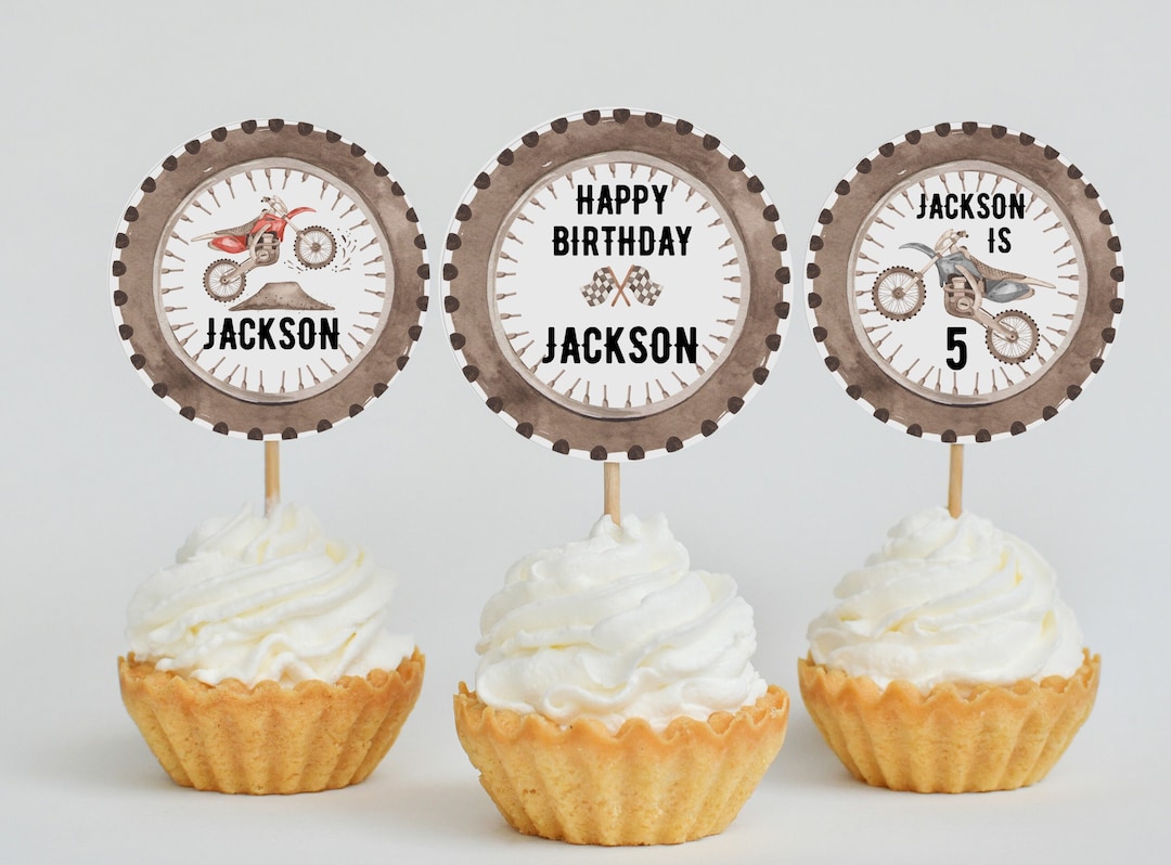 Dirt Bike Birthday Cupcake Toppers, Cake Toppers, Cake Decoration ...