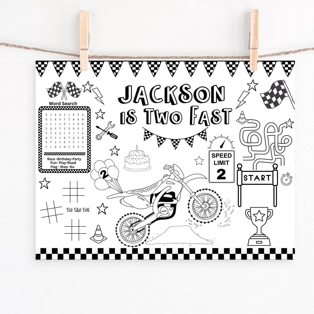 Dirt Bike Coloring Page, Dirt Bike Birthday Activity Page, Two Fast, Dirt Bike Party, Coloring ...