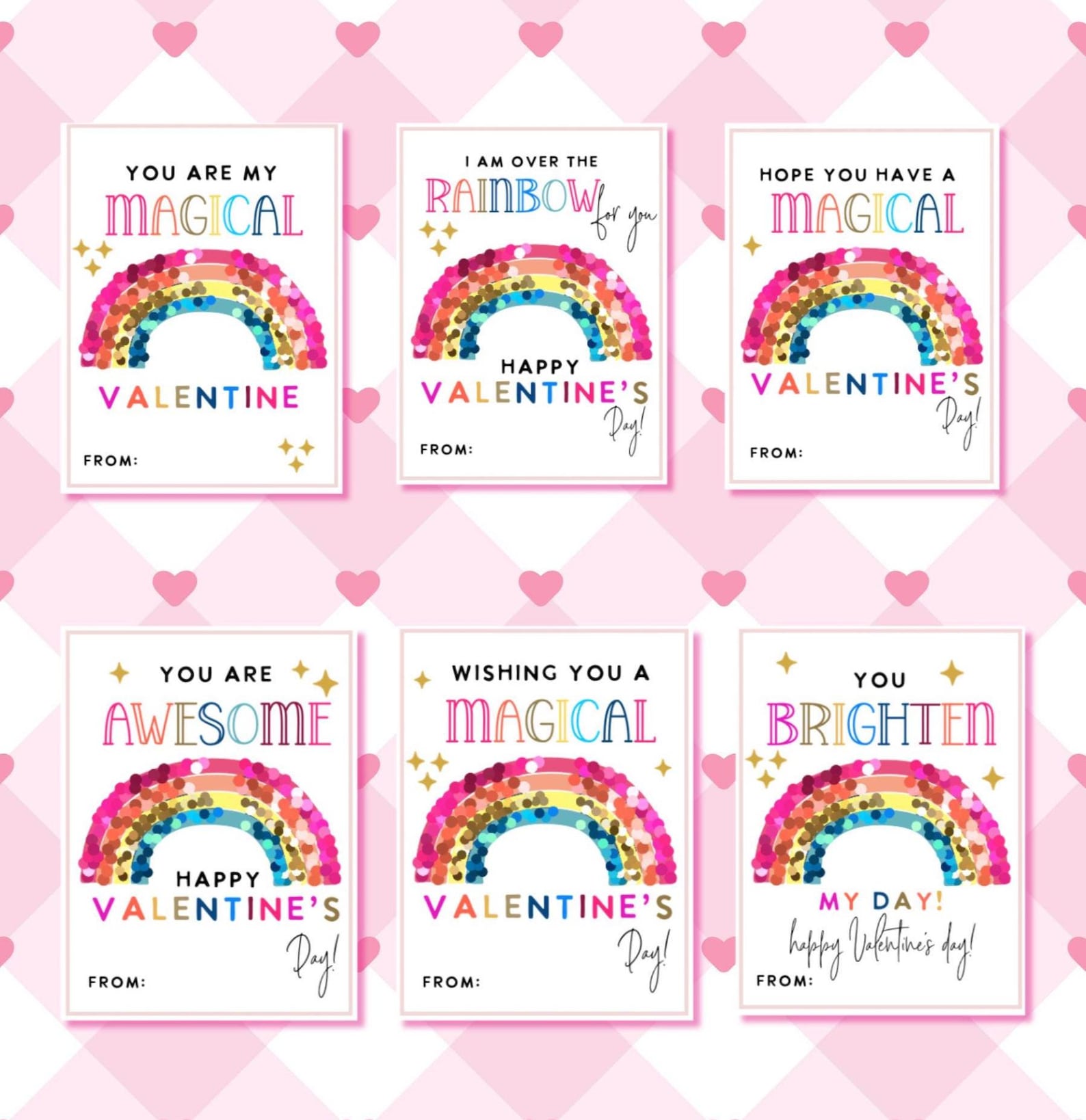 Printable Rainbow Valentine's Day Cards, Kids Classroom Valentine Cards ...