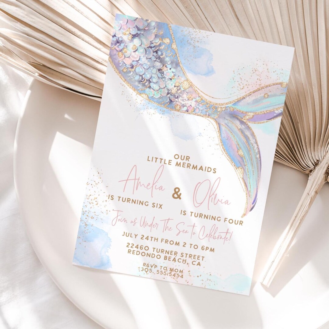 Mermaid Joint Birthday Invitation, Under the Sea, Mermaid Party ...
