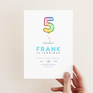 5th Birthday Balloon Invitation, Rainbow Balloon Party, Girl or Boy ...