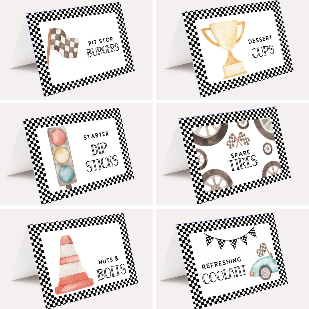 Race Car Birthday Food Tent Labels: Pit Stop Theme (digital Download ...