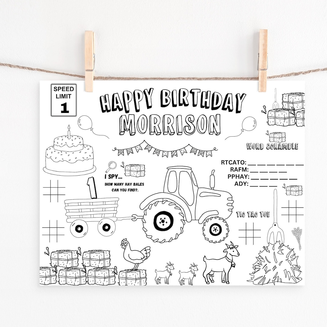 Tractor Activity Coloring Mat, Tractor Birthday Coloring Page, Tractor ...