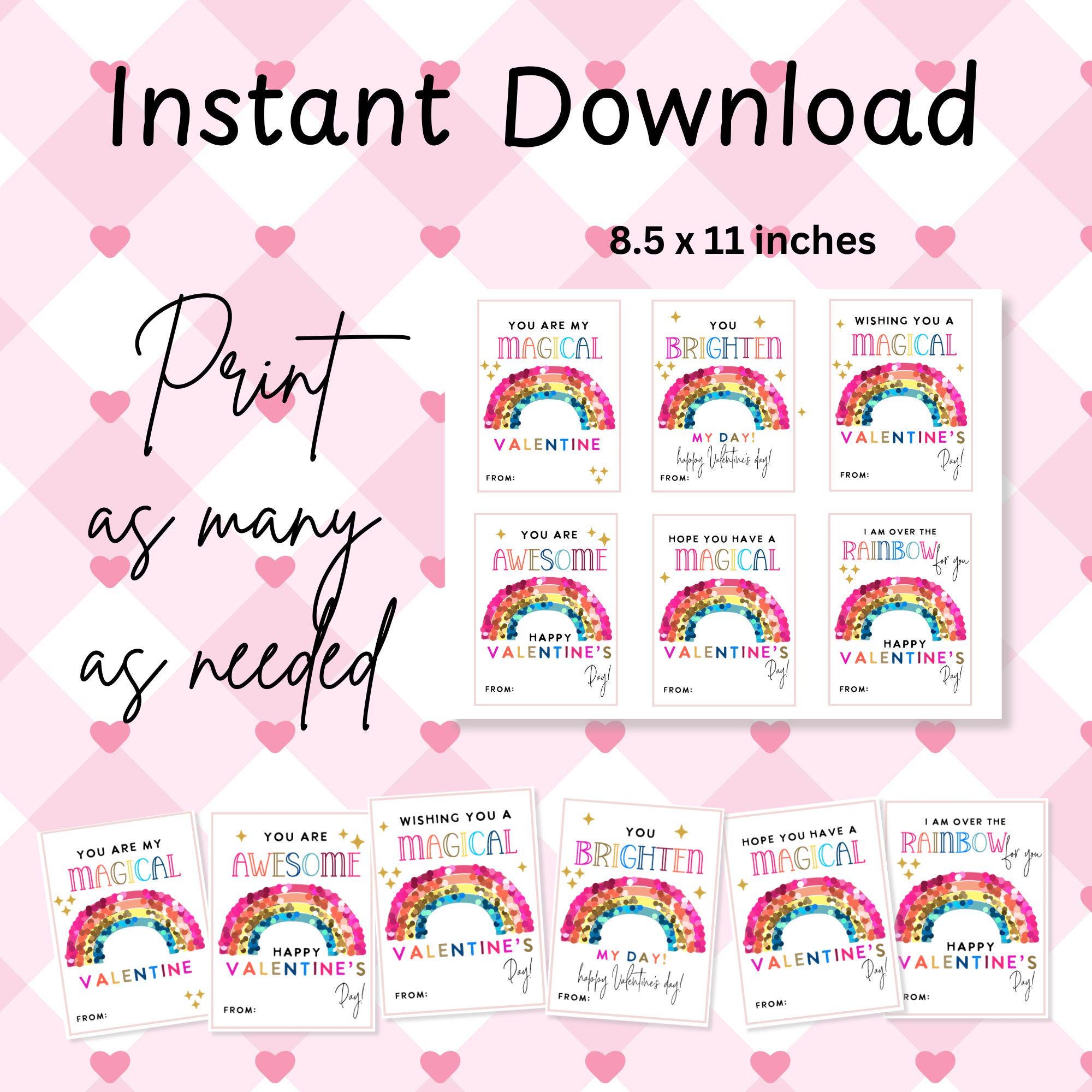 Printable Rainbow Valentine's Day Cards, Kids Classroom Valentine Cards ...